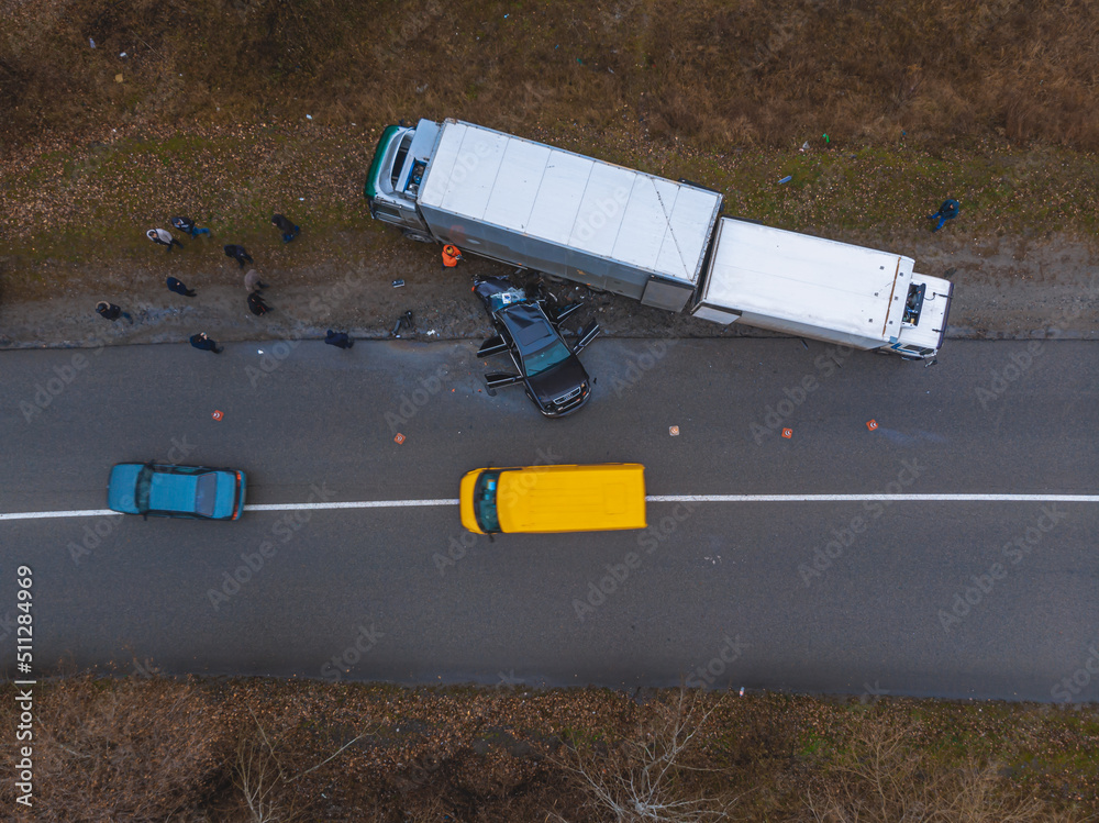 Severe accident. Traffic accidents on the road. View from above. The ...