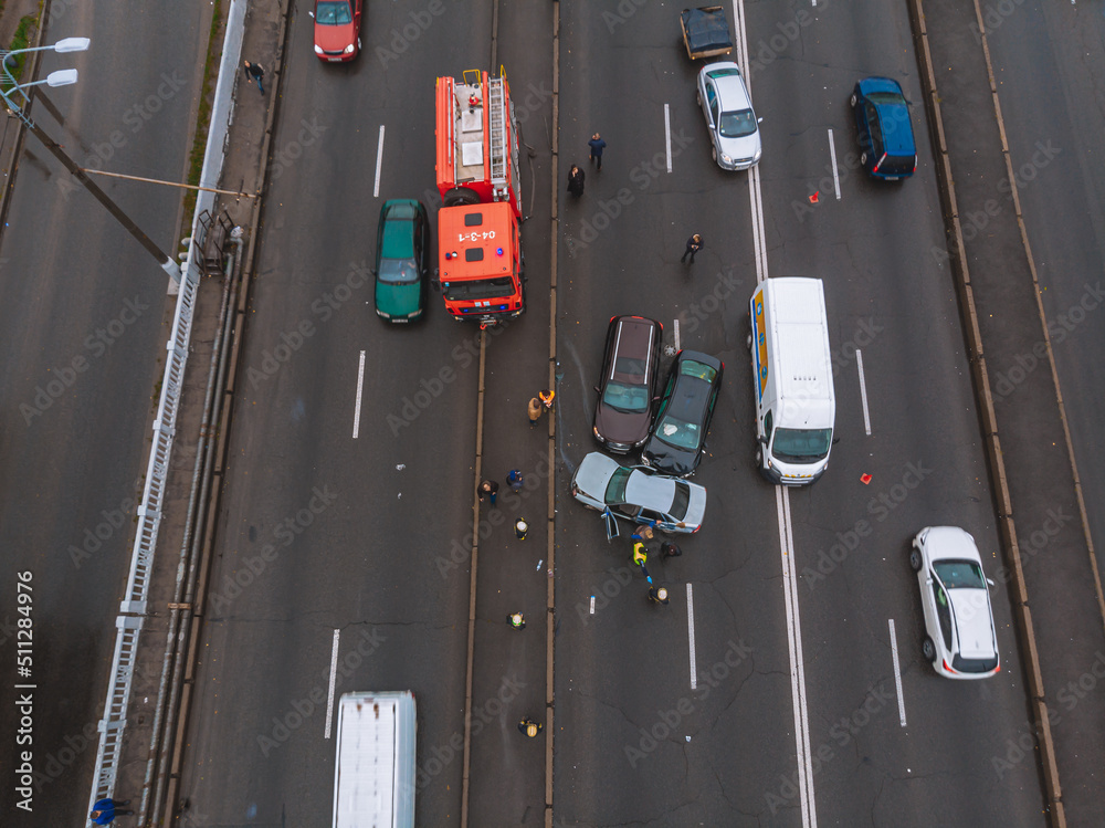 Severe accident. Traffic accidents on the road. View from above. The ...