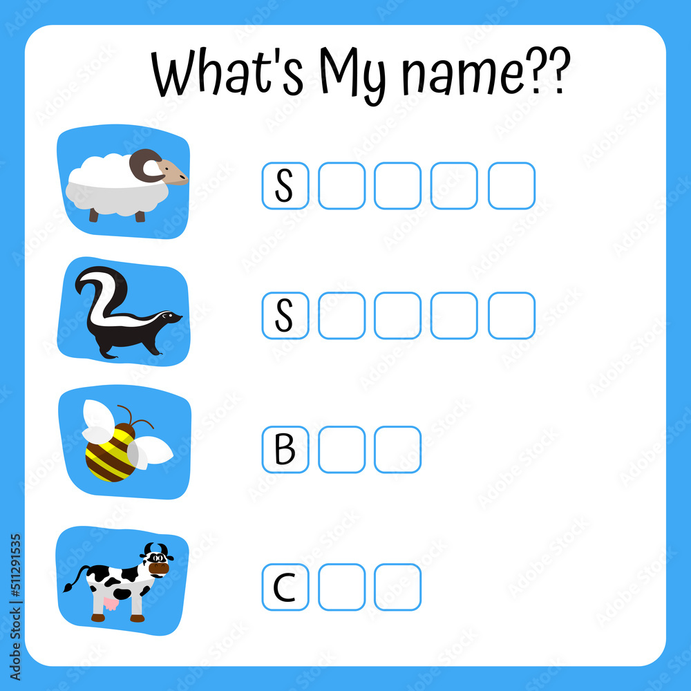 Animal Names Worksheet. Educational activity for preschool kids. Write ...