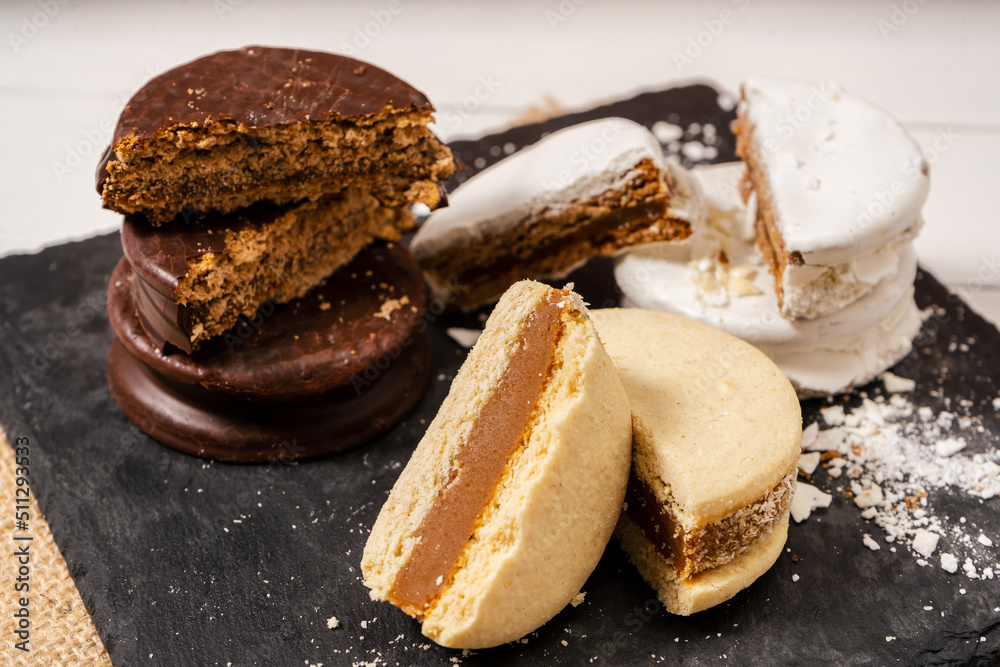 Three different types of the classic Argentinean alfajores filled with ...