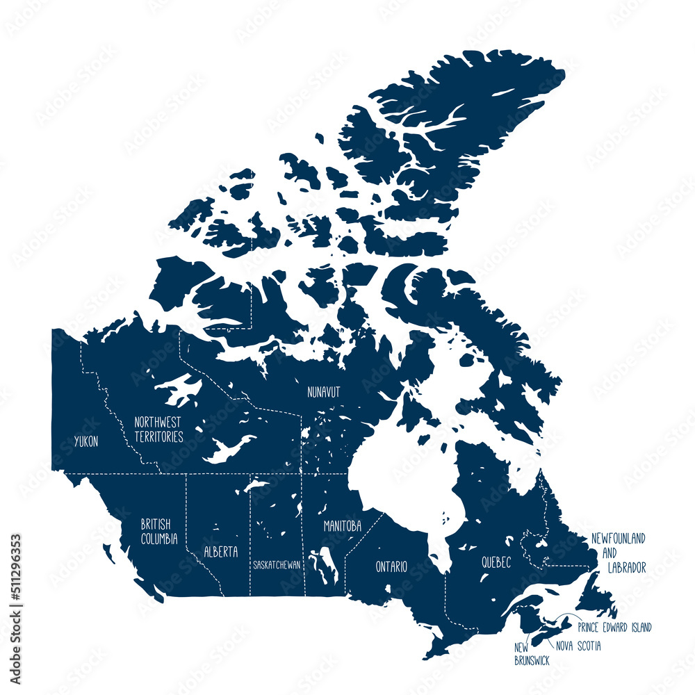 Hand drawn vector map of Canada. Sketch illustration with provinces and ...