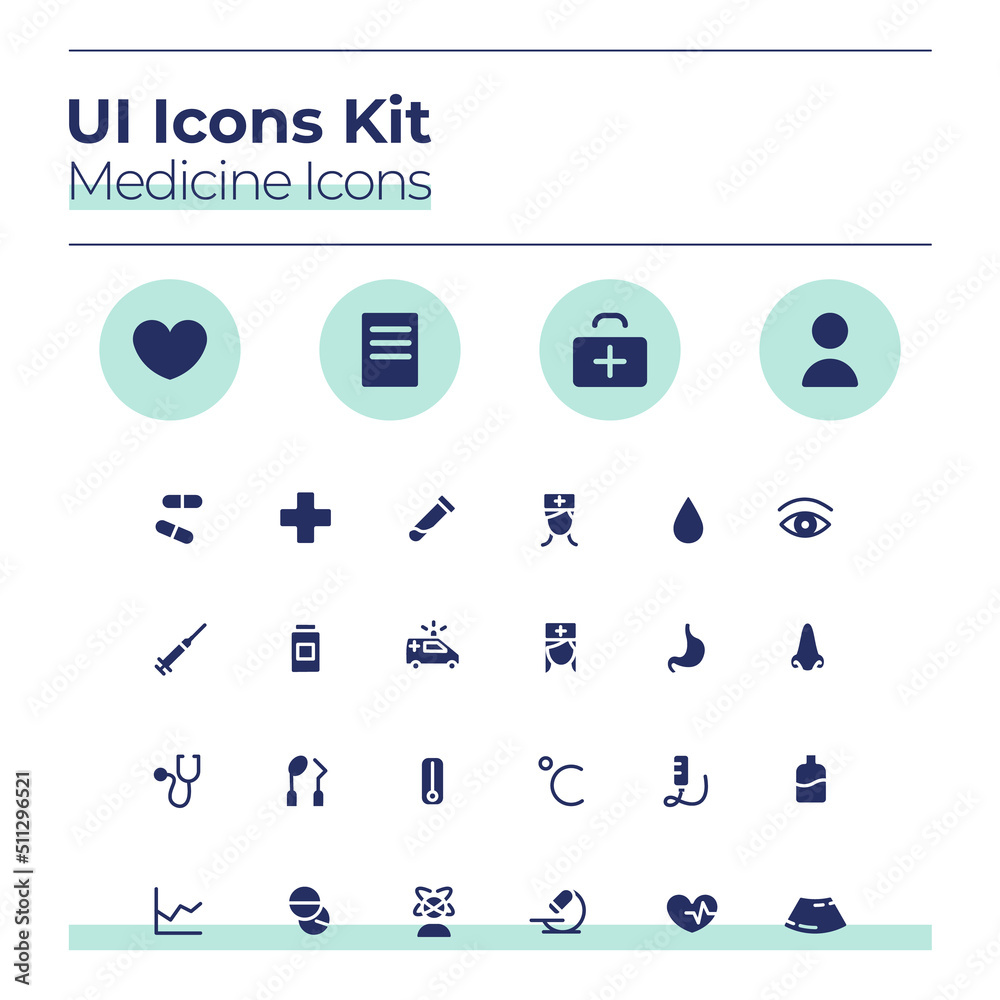 Medicine UI icons kit. Health care glyph vector symbols set. Doctor ...