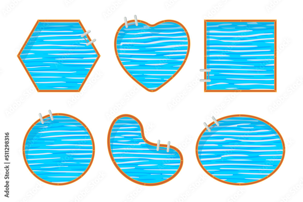 Swimming pools of different shapes vector illustrations set. Top view ...