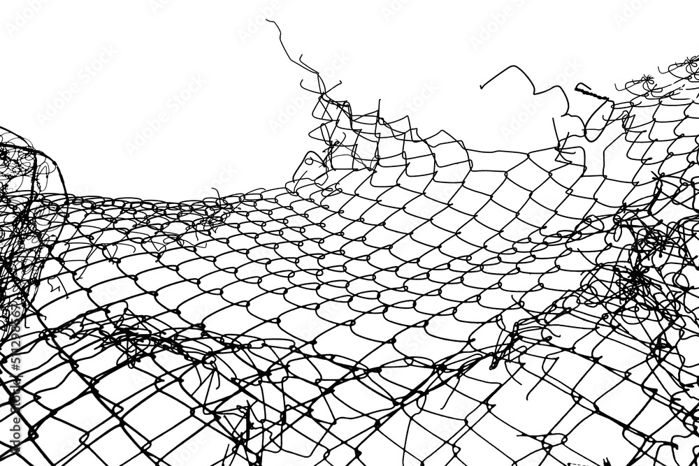 Torn metal wire mesh. Illustration of chain link fence with hole ...