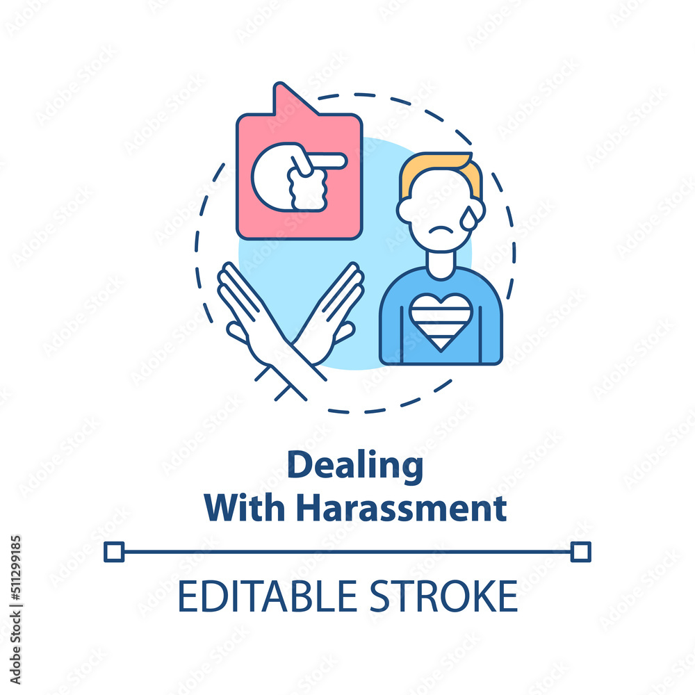 Dealing with harassment concept icon. Abusive behavior. Dealing with ...