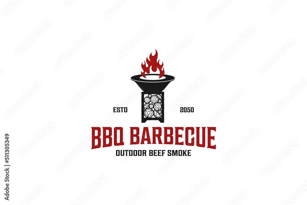 BBQ wood fired stove logo design burning fire wood flame grill ...