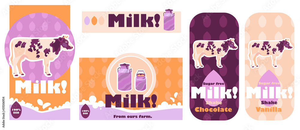 Branding identity for milk product. Different design for label, logo ...
