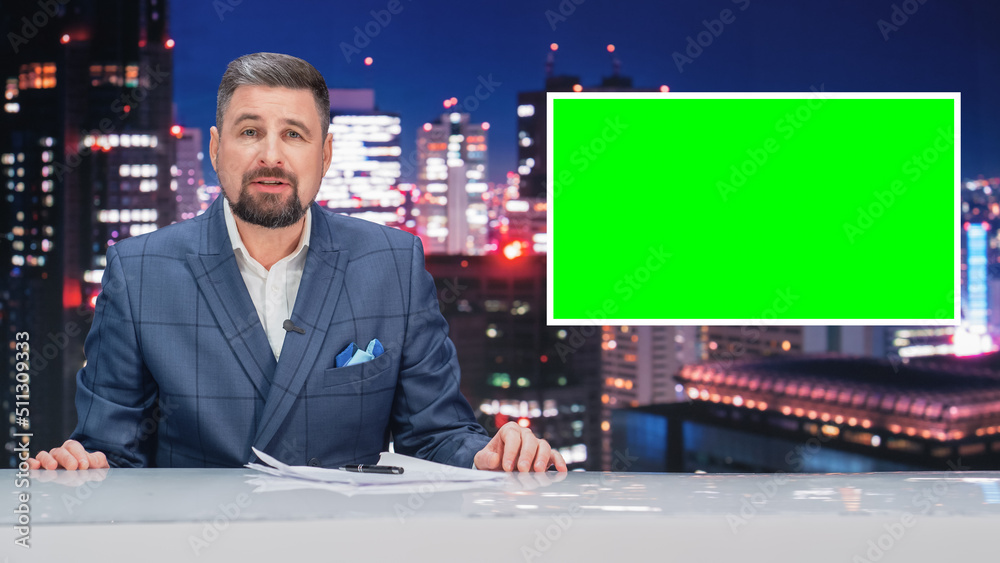 Late Night TV Talk Show Live News Program: Anchorman Presenter ...