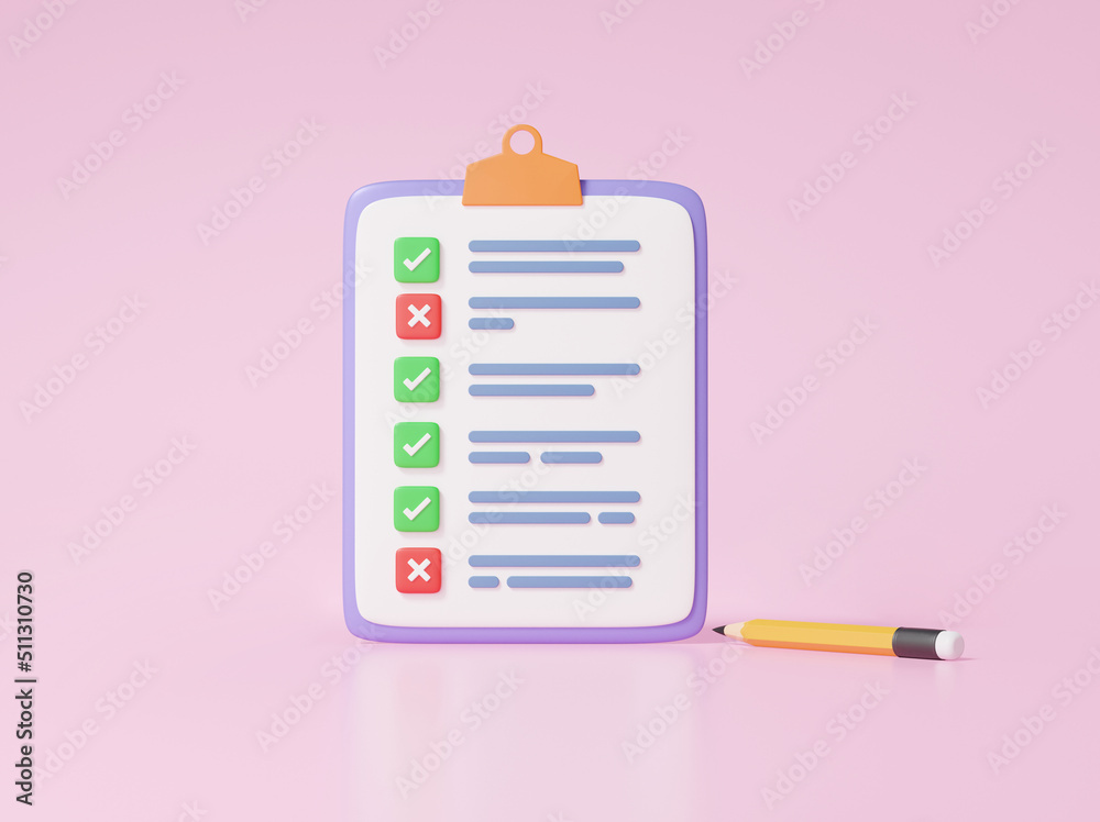 Checklist on clipboard paper Correct green mark and incorrect red mark ...