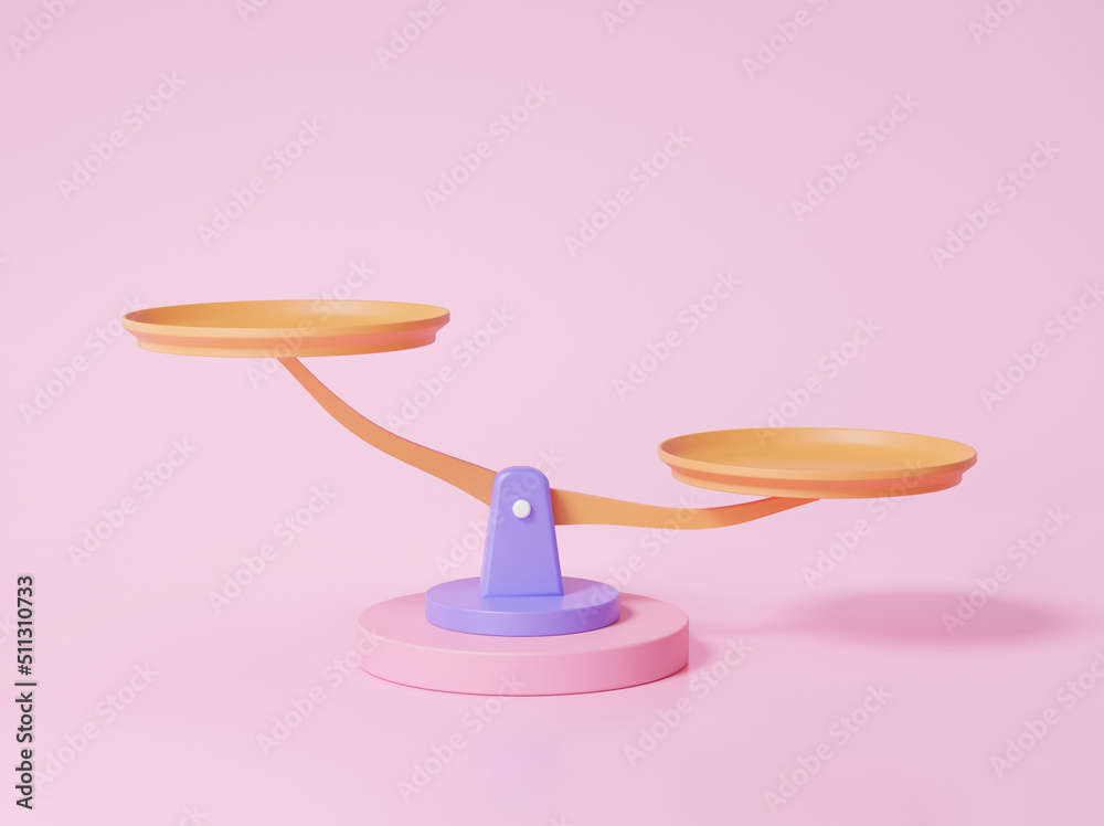 Imbalance scales icon on pink background. comparison weight cartoon ...
