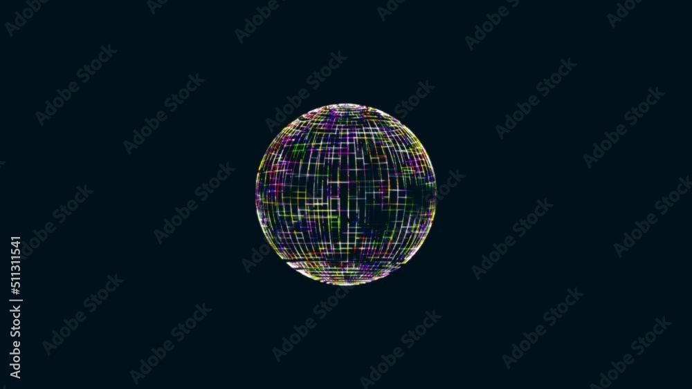 Geometric glow animated symbol of sphere, circle. Rotating world Wide ...