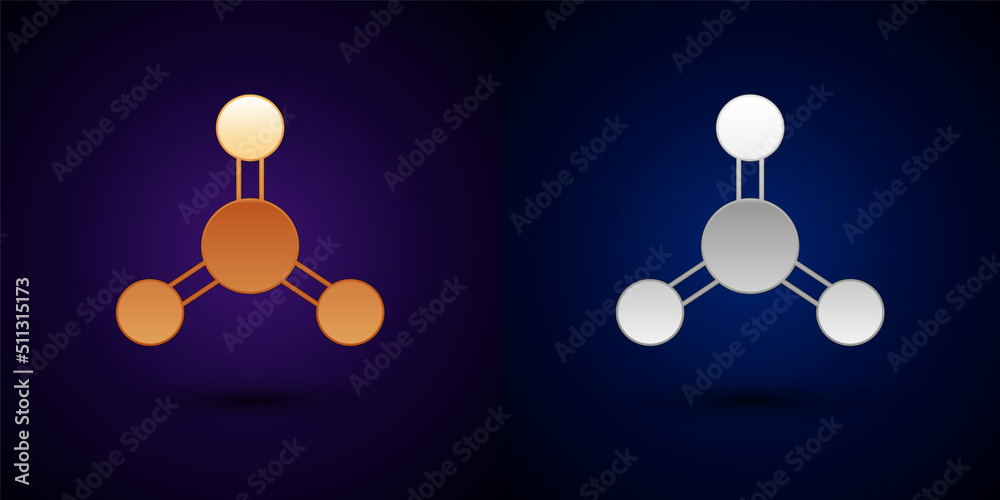 Gold and silver Molecule icon isolated on black background. Structure ...