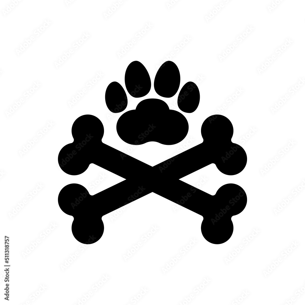 Two dog crossbones and paw print. Crossed bones icon and logo design ...