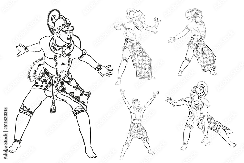 simple hand draw sketch Set 5 vector of angry hanoman or anumat, god ...
