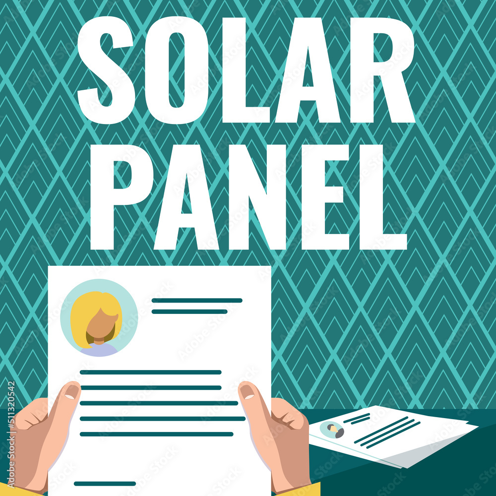 Text caption presenting Solar Panel. Word Written on designed to absorb ... Text caption presenting Solar Panel. Word Written on designed to absorb ...