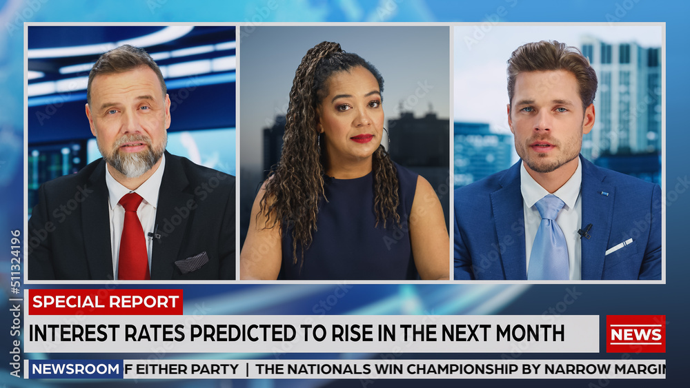 TV Live News Program Split Screen Reportage Montage. Anchor, Presenter ...