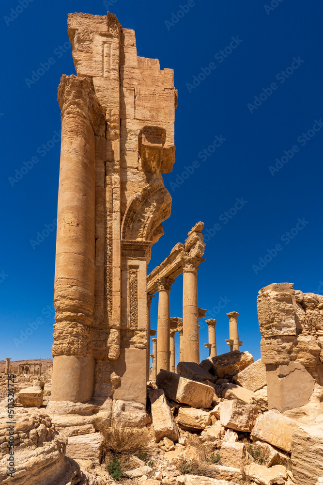 Monumental Arch of Great Colonnade of Palmyra, in Syria. Colonnade was ...