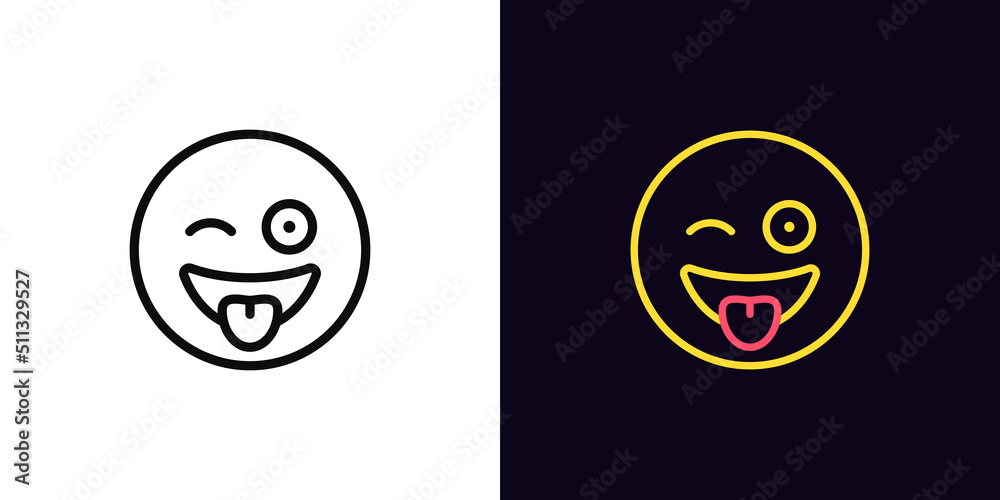 Outline crazy emoji icon, with editable stroke. Silly emoticon with ...