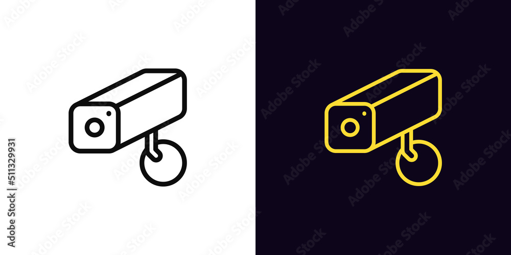Outline surveillance camera icon, with editable stroke. Security camera ...