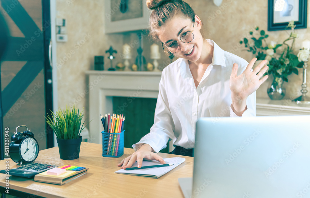 The business working woman say hello to the co-working during start the ...