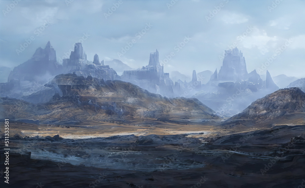 Fantastic Epic Magical Landscape of Mountains. Summer nature. Mystic ...