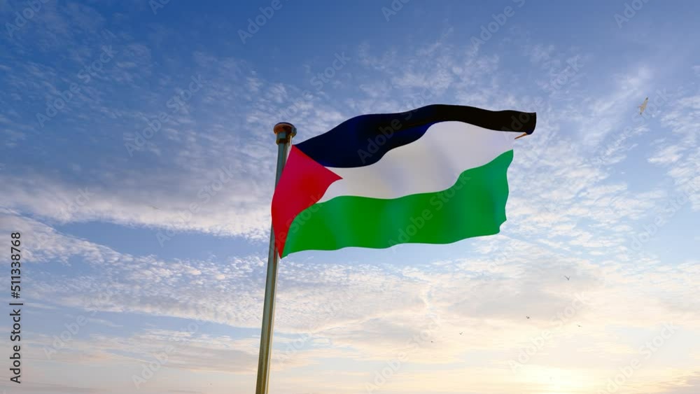 Vídeo do Stock: Flag of Palestine waving in the wind, sky and sun ...
