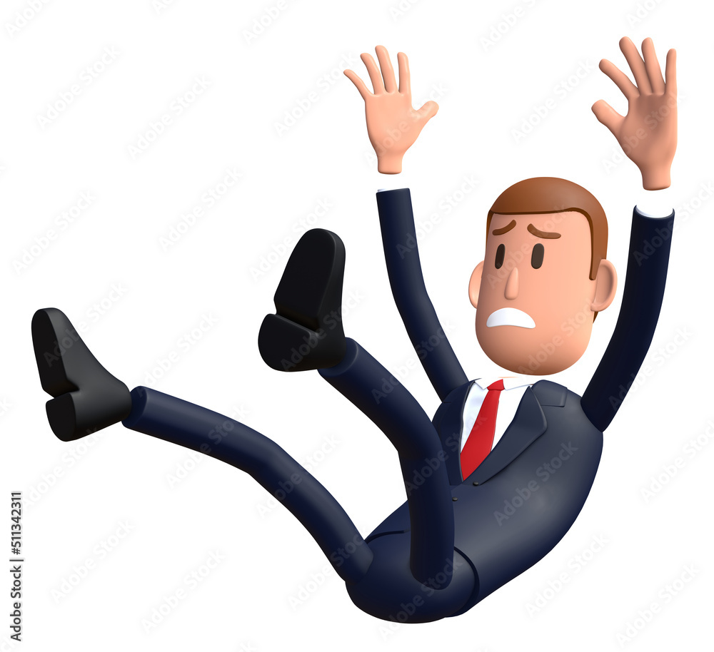 3D cartoon businessman with falling down gesture. Businessman 3D ...