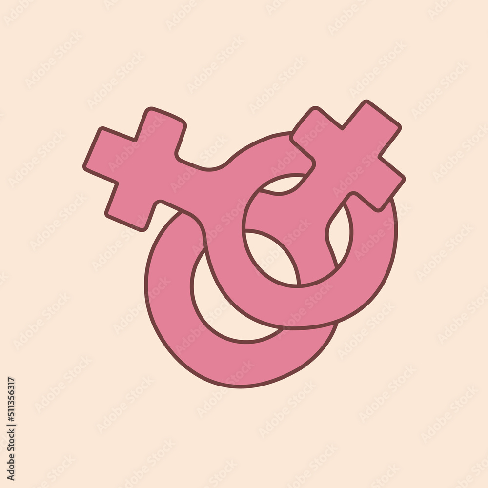 LGBT double female symbol in doodle style. Isolated vector illustration ...
