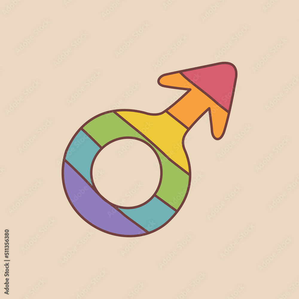 LGBT Rainbow Male gender symbol in doodle style. Isolated vector ...