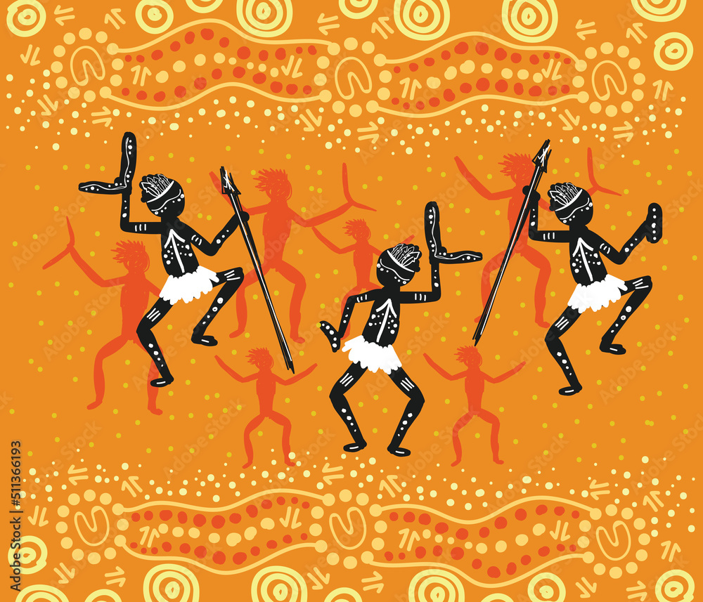 Aboriginal people dancing vector dot background Stock Vector | Adobe Stock