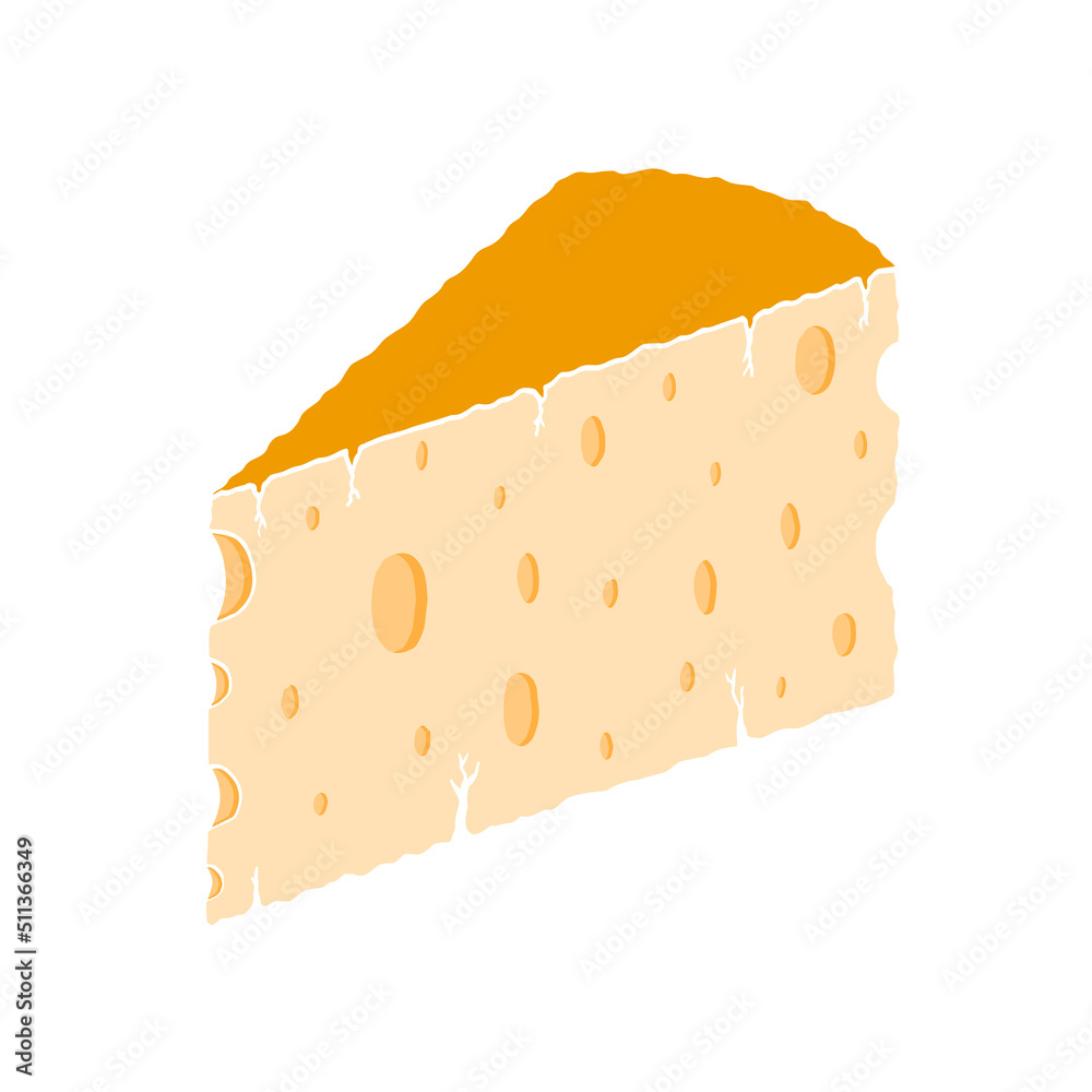Triangular piece of fresh cheese with holes in the doodle style. Hand ...