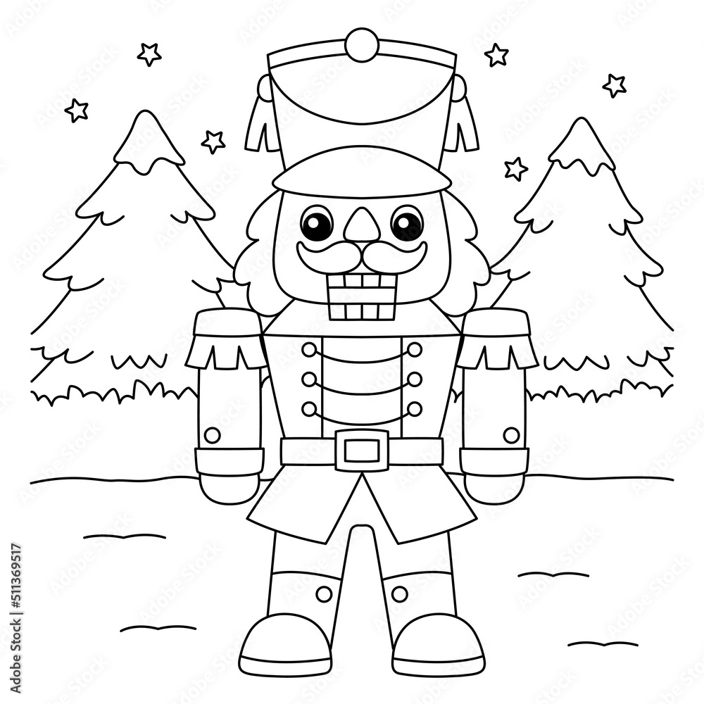 Christmas Nutcracker Coloring Page for Kids Stock Vector | Adobe Stock