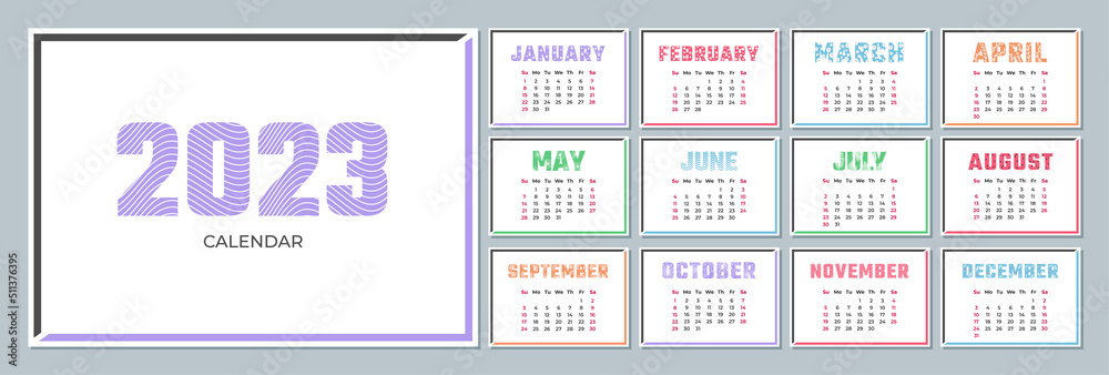 2023 abstract calendar template. Set 12-month pages. Stock-Vektorgrafik ...