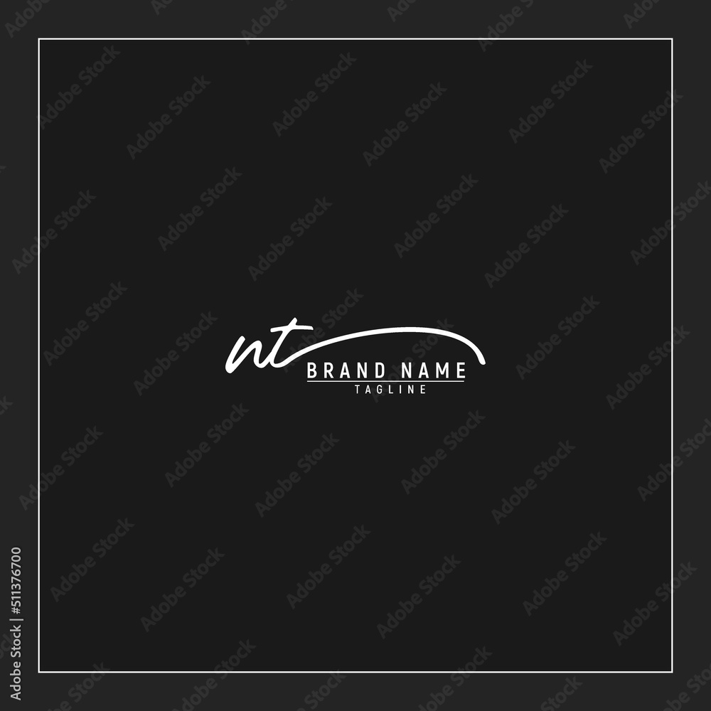 initials NT logo design signature monogram handwriting vector graphic ...
