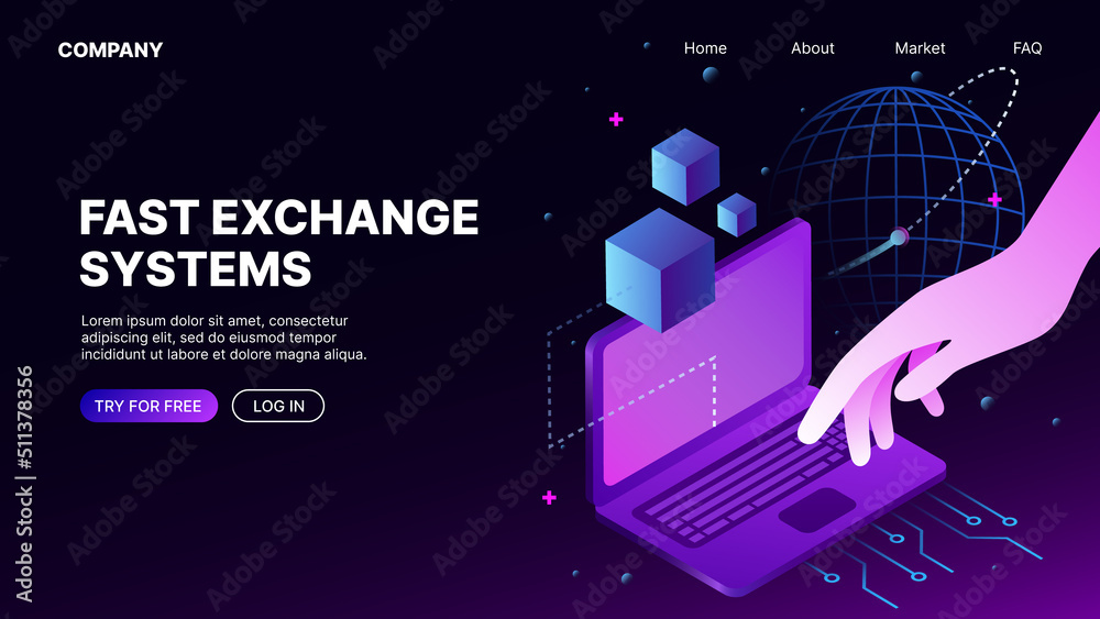 Fast Exchange Systems Website. Isometric Landing Page Template. Vector illustrationsys Stock ...