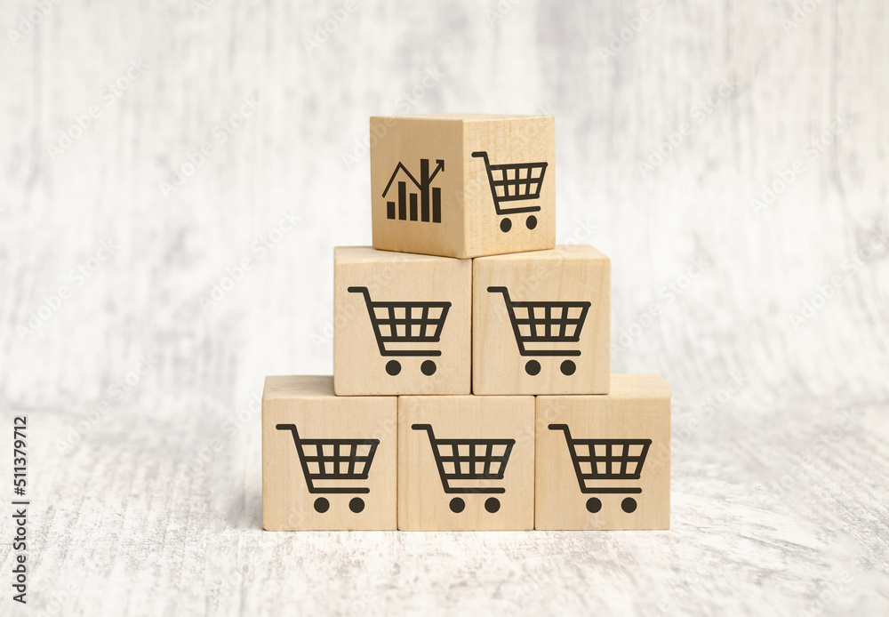 Business sale growth and expand shop franchise concept, wooden cube ...