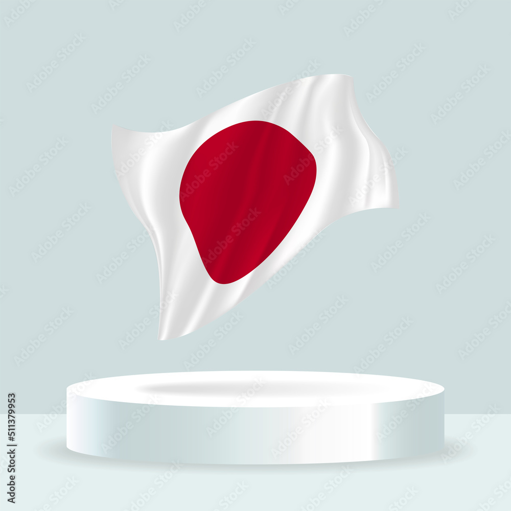 Japan flag. 3d rendering of the flag displayed on the stand. Waving ...
