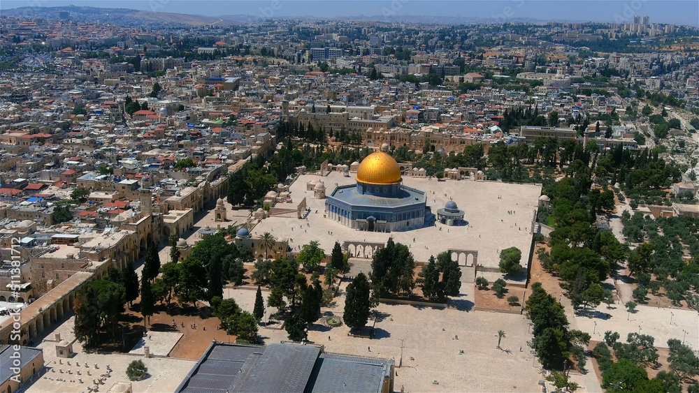 Western wall and al Aqsa mosque, aerial,israel Drone and unique shot ...