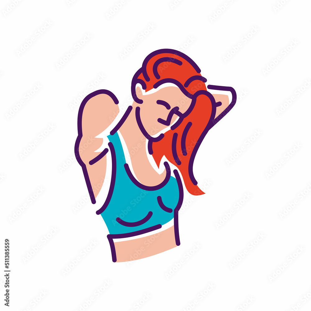 Continuous line of woman flexing her muscles. woman showing her arm ...