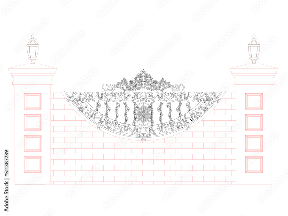 Boundary Wall Design, CAD Drawing Stock Vector | Adobe Stock