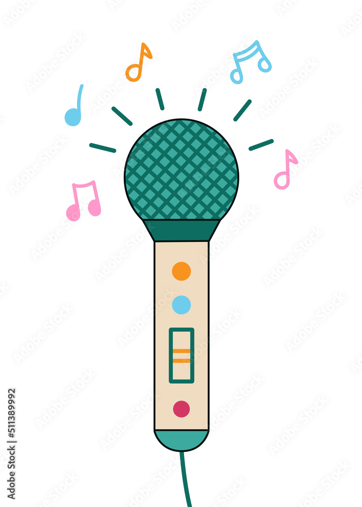 Children's song microphone for karaoke. Funny cartoon illustration of ...