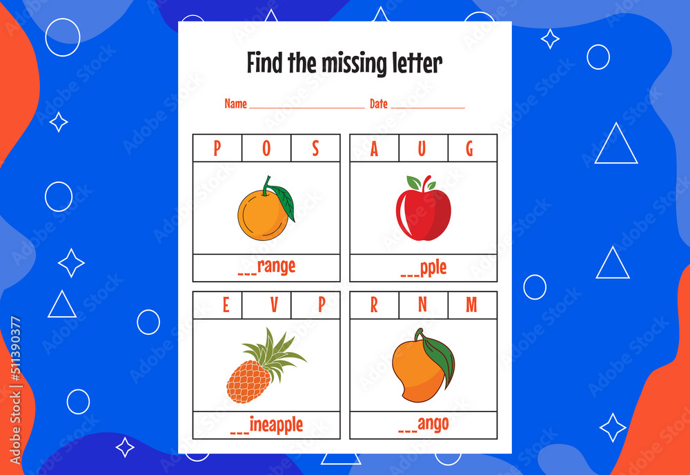 Find the missing letter. Education spelling worksheets for kids ...