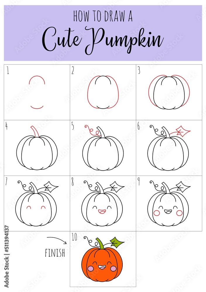 How to draw cute pumpkin for children. Step by step drawing tutorial ...