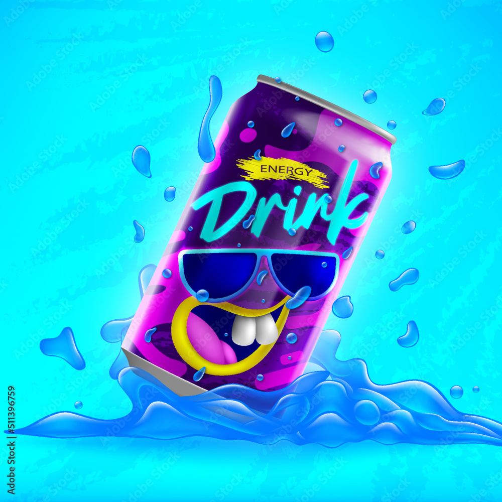 cartoon style pink energy drink illustration with crazy face and tongue ...