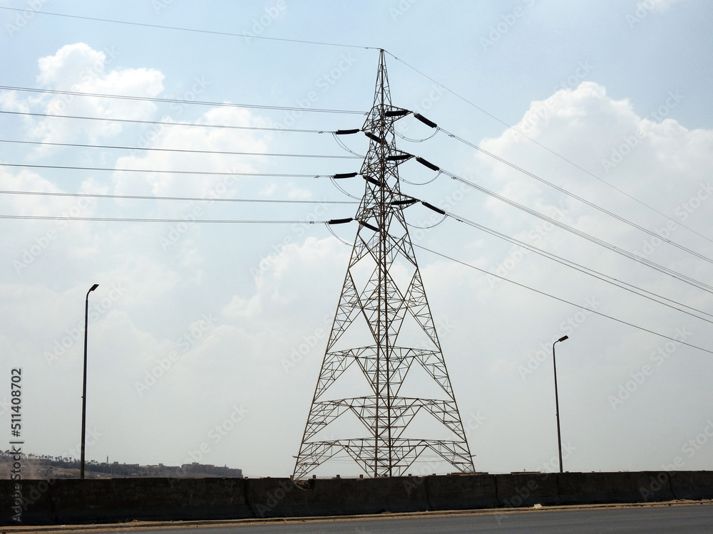 A transmission tower, electricity pylon which is a tall steel lattice ...