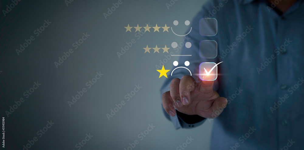 Customer Service and Satisfaction Concept. Businessman pointing finger ...