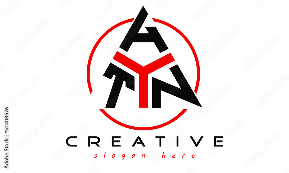 THN three letter creative triangle shape in circle logo design vector ...