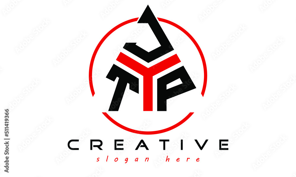 TJP three letter creative triangle shape in circle logo design vector ...