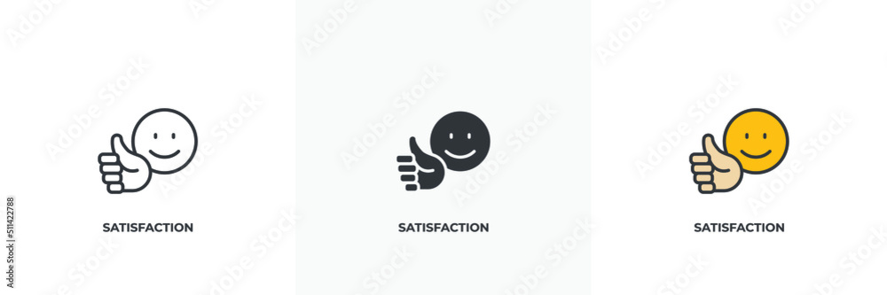 satisfaction icon. Line, solid and filled outline colorful version ...