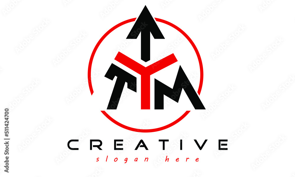 TTM three letter creative triangle shape in circle logo design vector ...